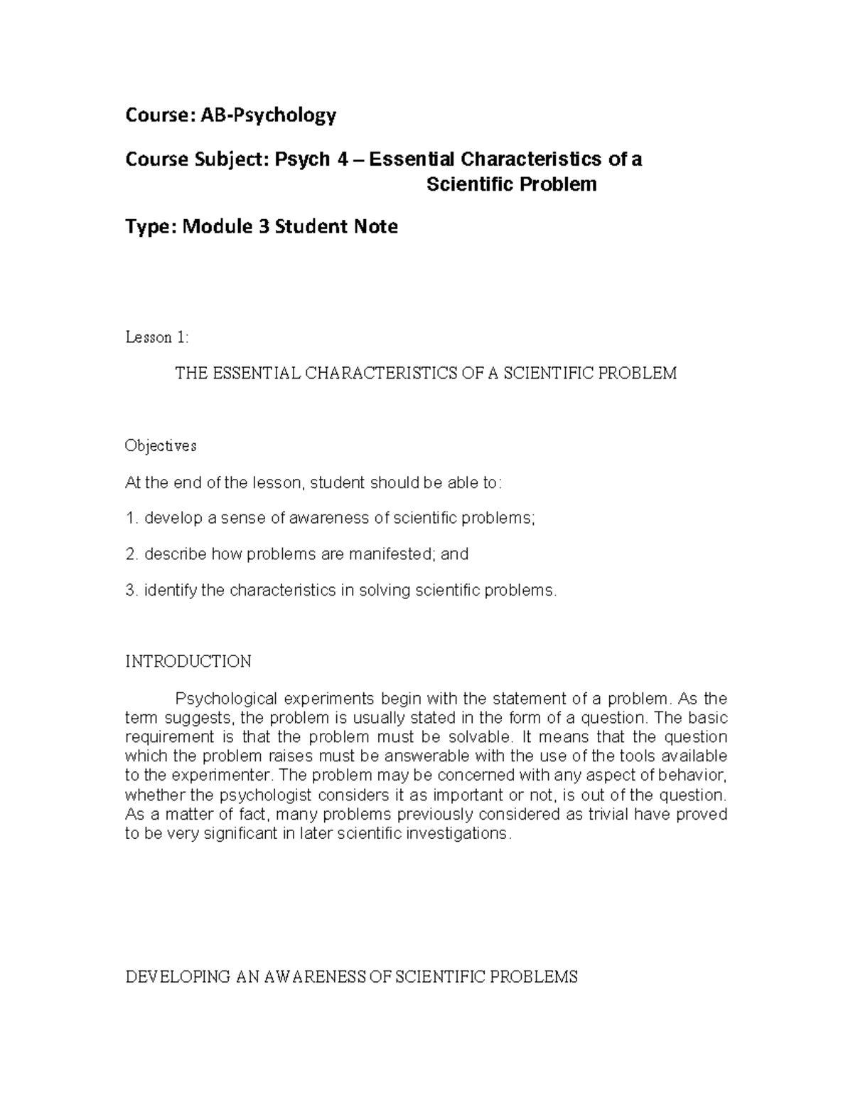Psych 4 Experimental Psychology – Module 3 Essential Characteristics of ...