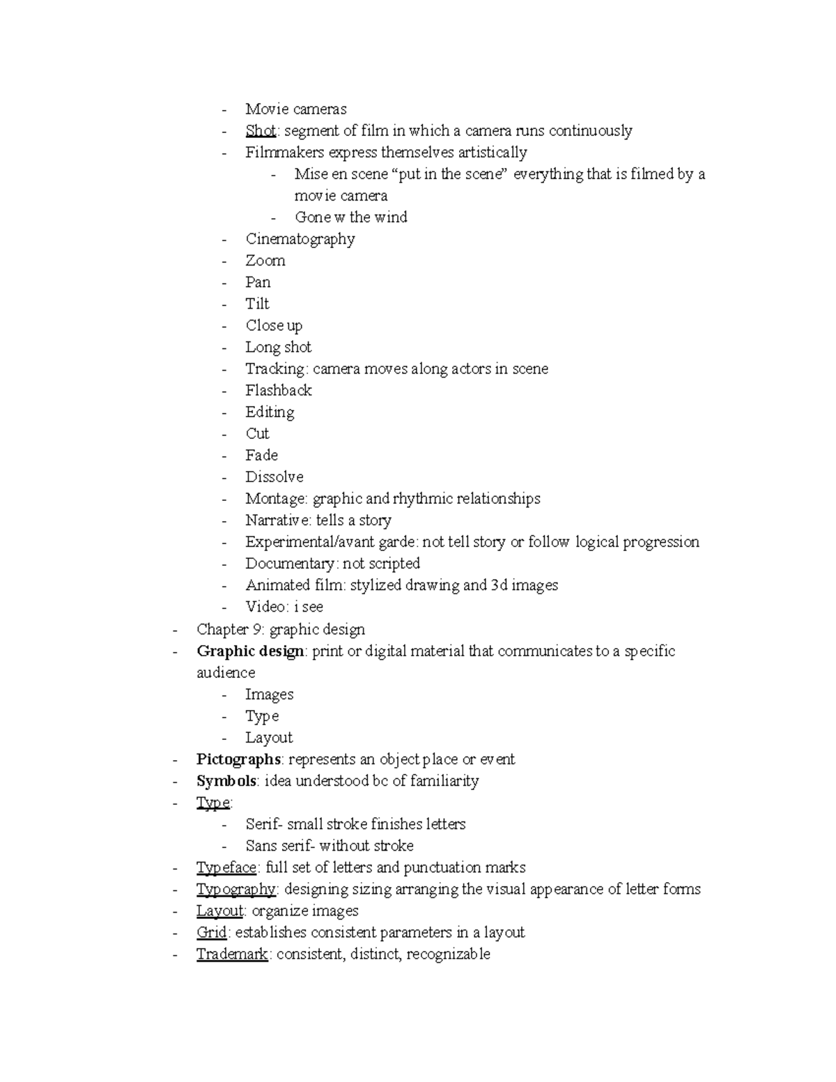 ART101 Notes 10 - Google Docs - Movie cameras Shot : segment of film in ...