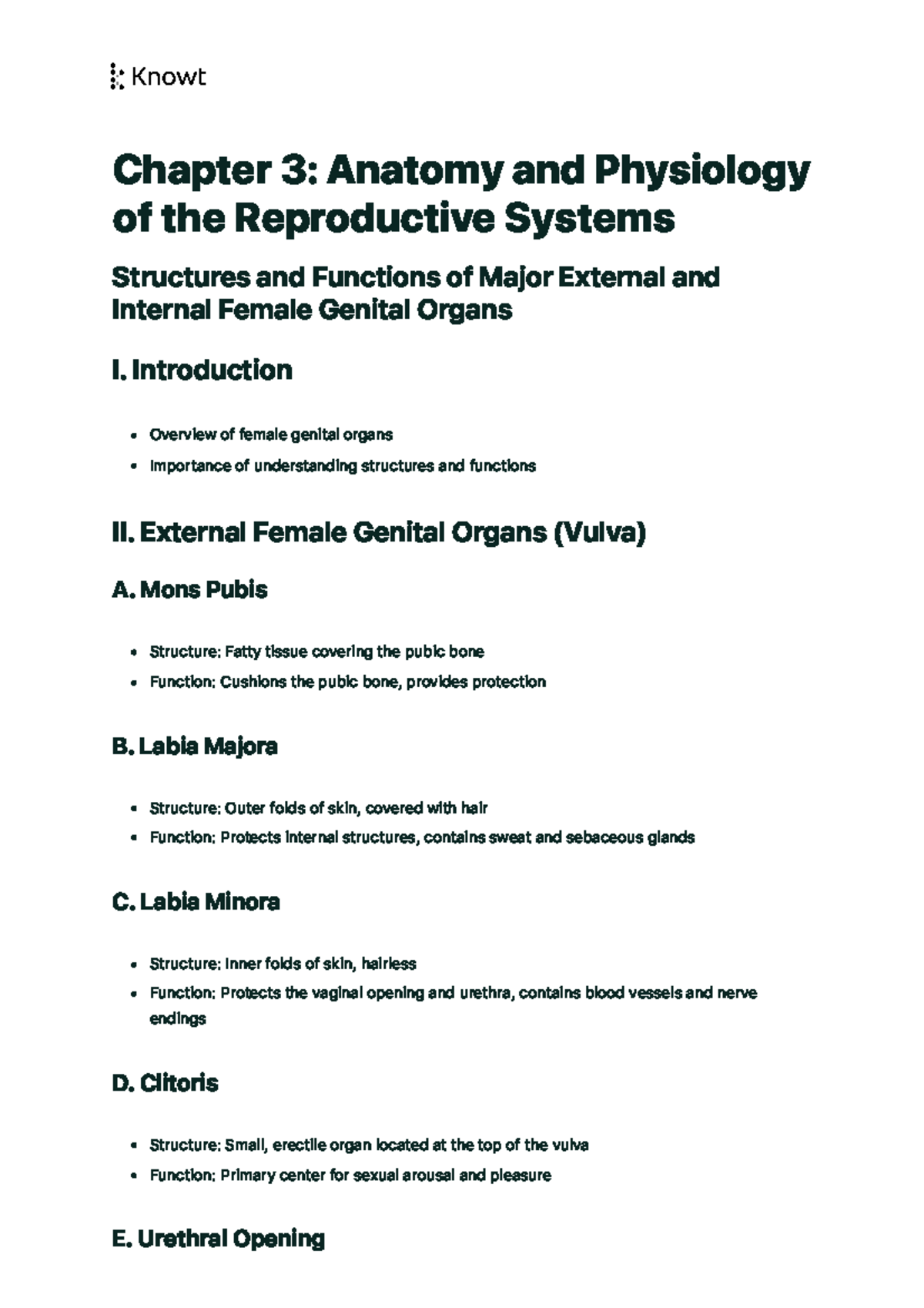 Reproductive system notes - Chapter 3: Anatomy and Physiology of the ...