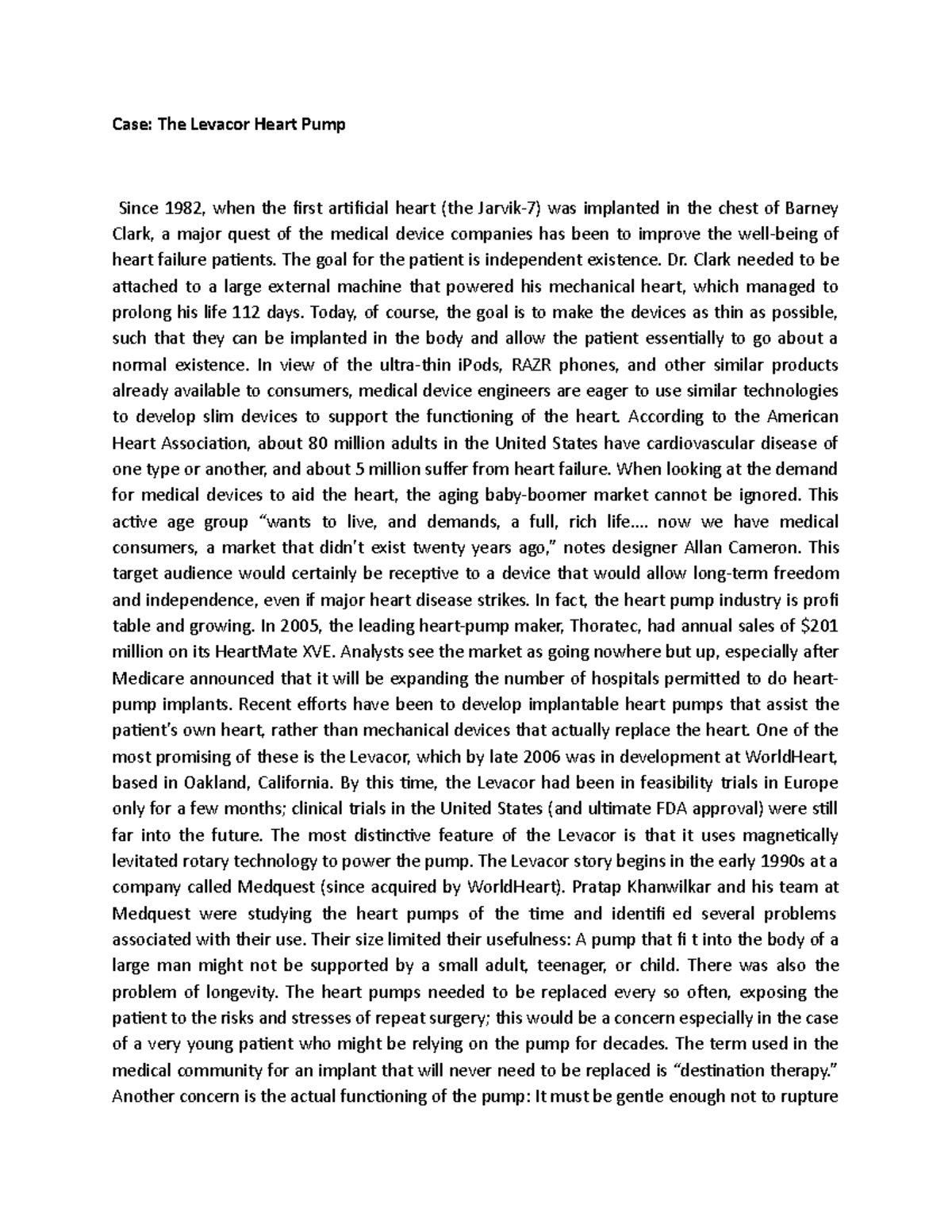 Case The Levacor Heart Pump - Case: The Levacor Heart Pump Since 1982 ...