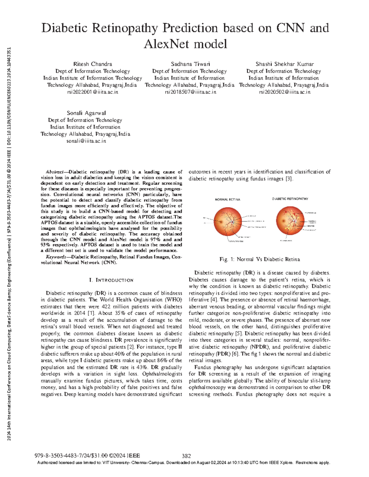 Diabetic Retinopathy Prediction Based on CNN and Alex Net Model ...