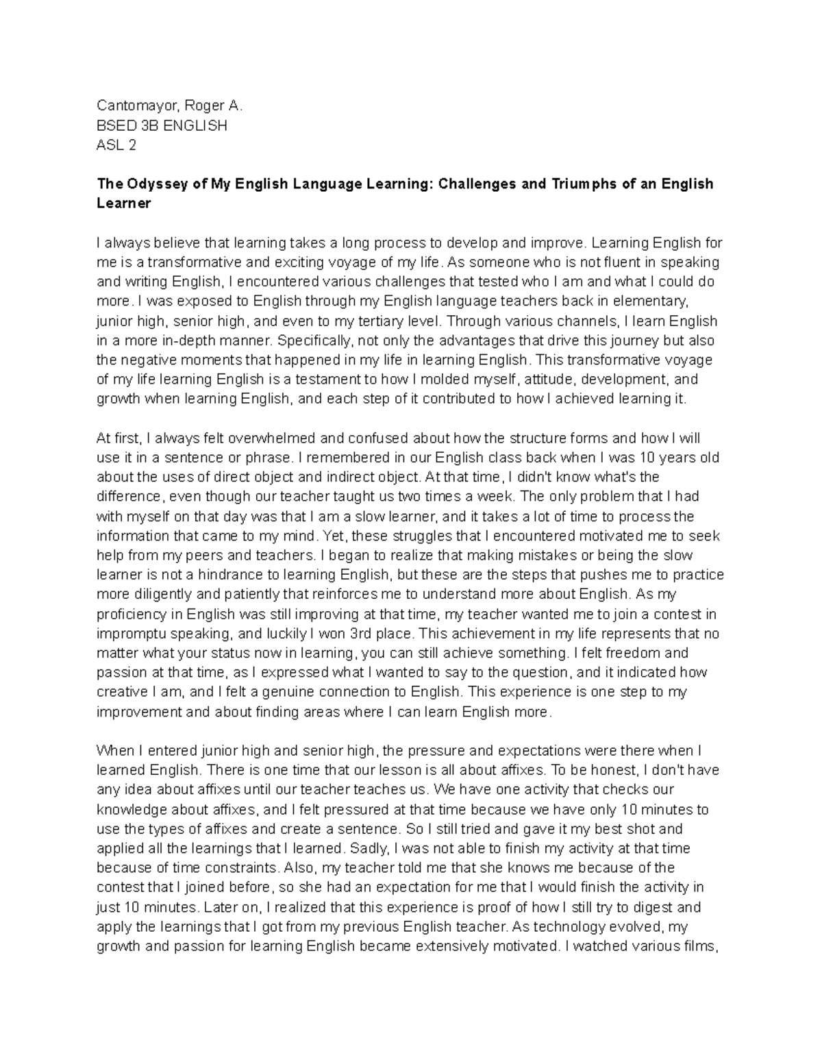 The Odyssey of My English Language Learning Challenges and Triumphs of ...