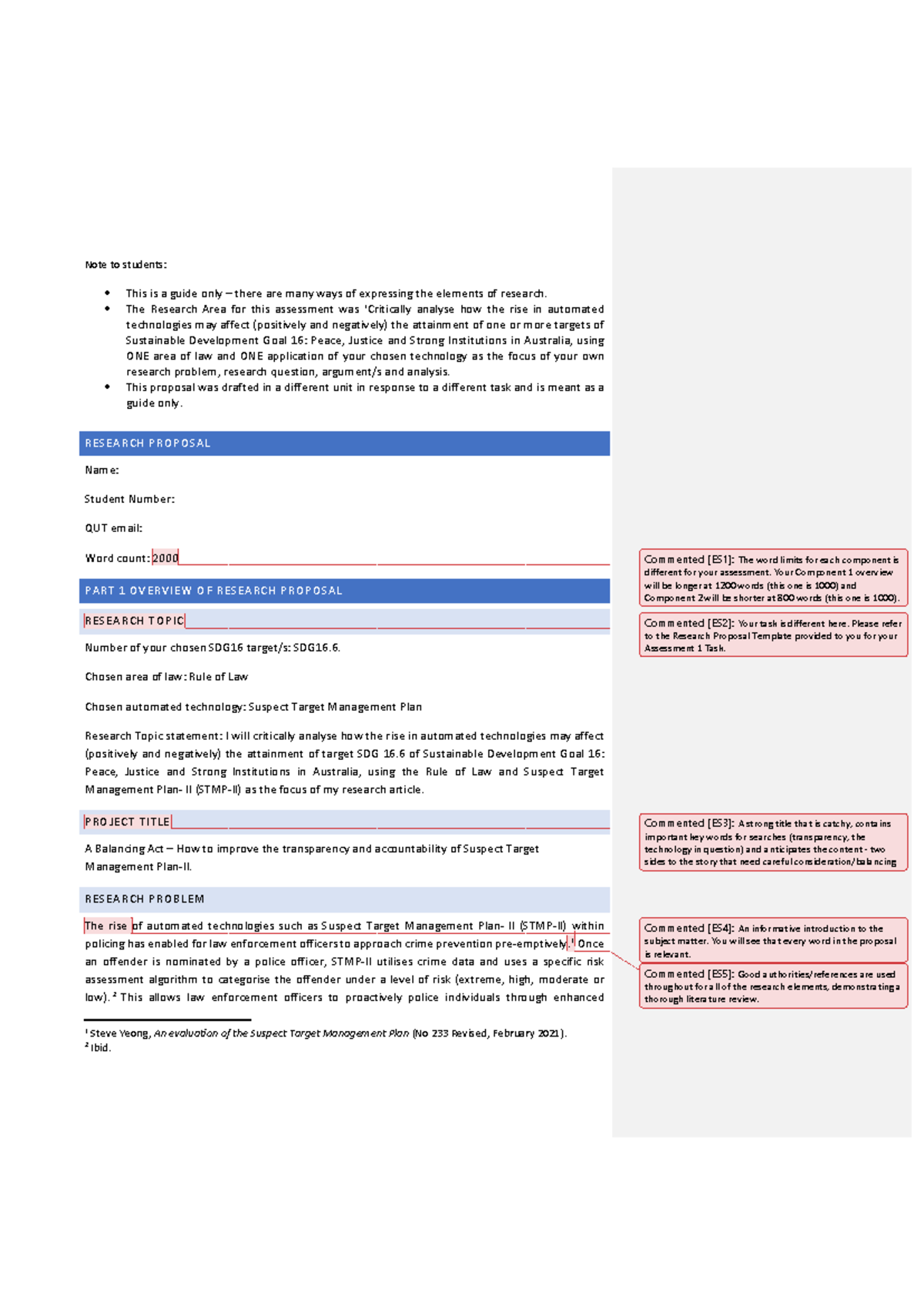 Exemplar 1 - Assessment 1 - Research Proposal Example Assignment ...