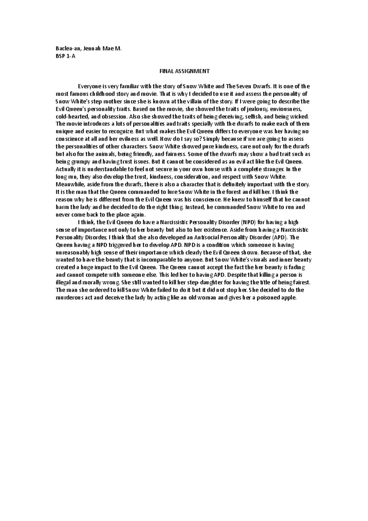 Baclea-an (Final Assignment) - Baclea-an, Jennah Mae M. BSP 1-A FINAL ...