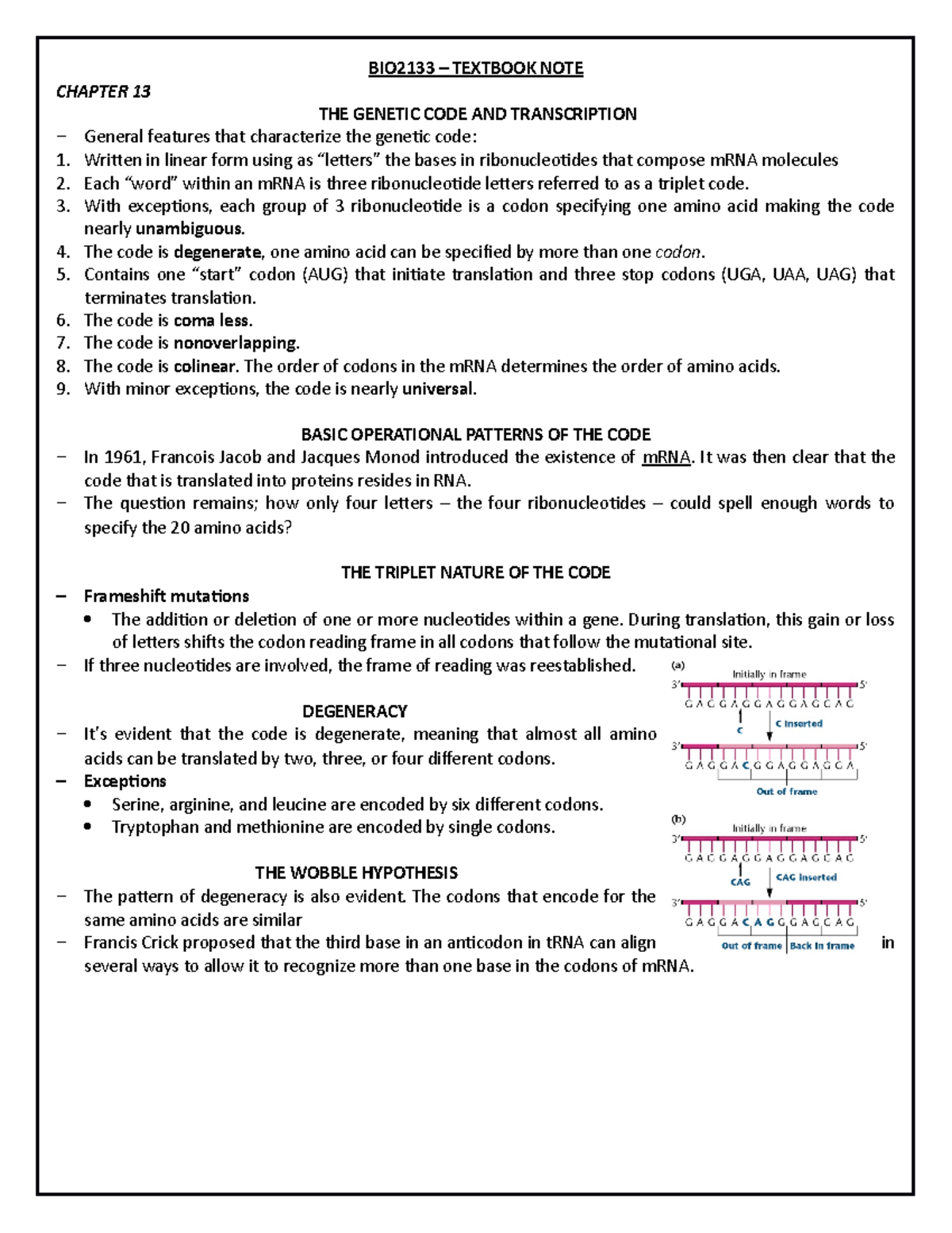 BIO2133 - Textbook notes transcription - BIO2133 – TEXTBOOK NOTE ...