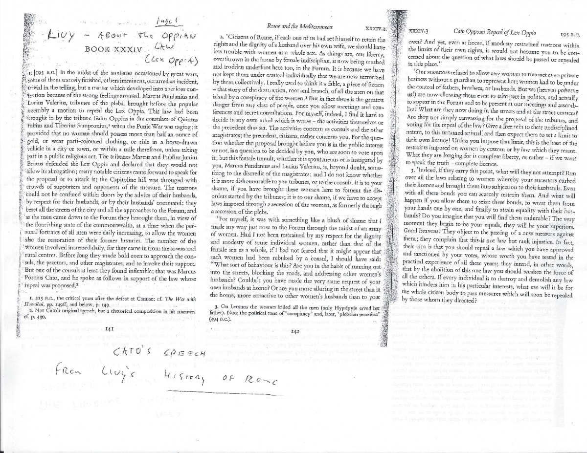 Livy on the Oppian Law - HIST 1000 - UNO - Studocu