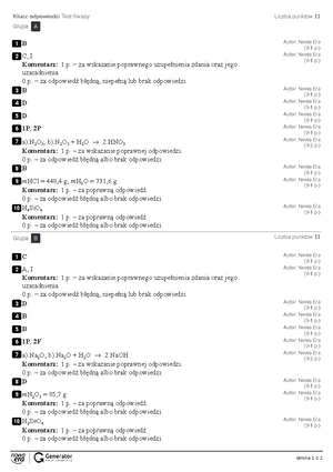Sprawdzian chemia 1lo - Rozdział 1. grupa A Imię i nazwisko Klasa Punkty (max 12) Ocena Data ...