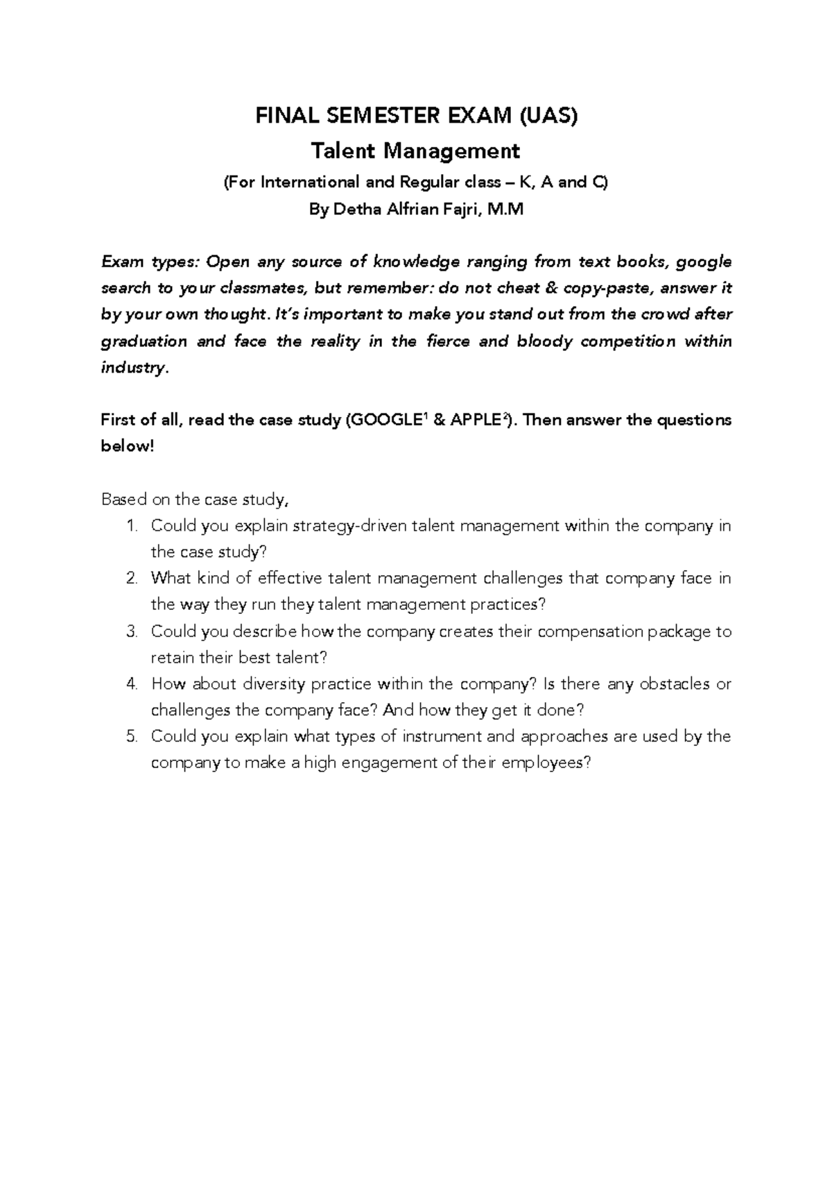 Assignment Business Administration - FINAL SEMESTER EXAM (UAS) Talent ...