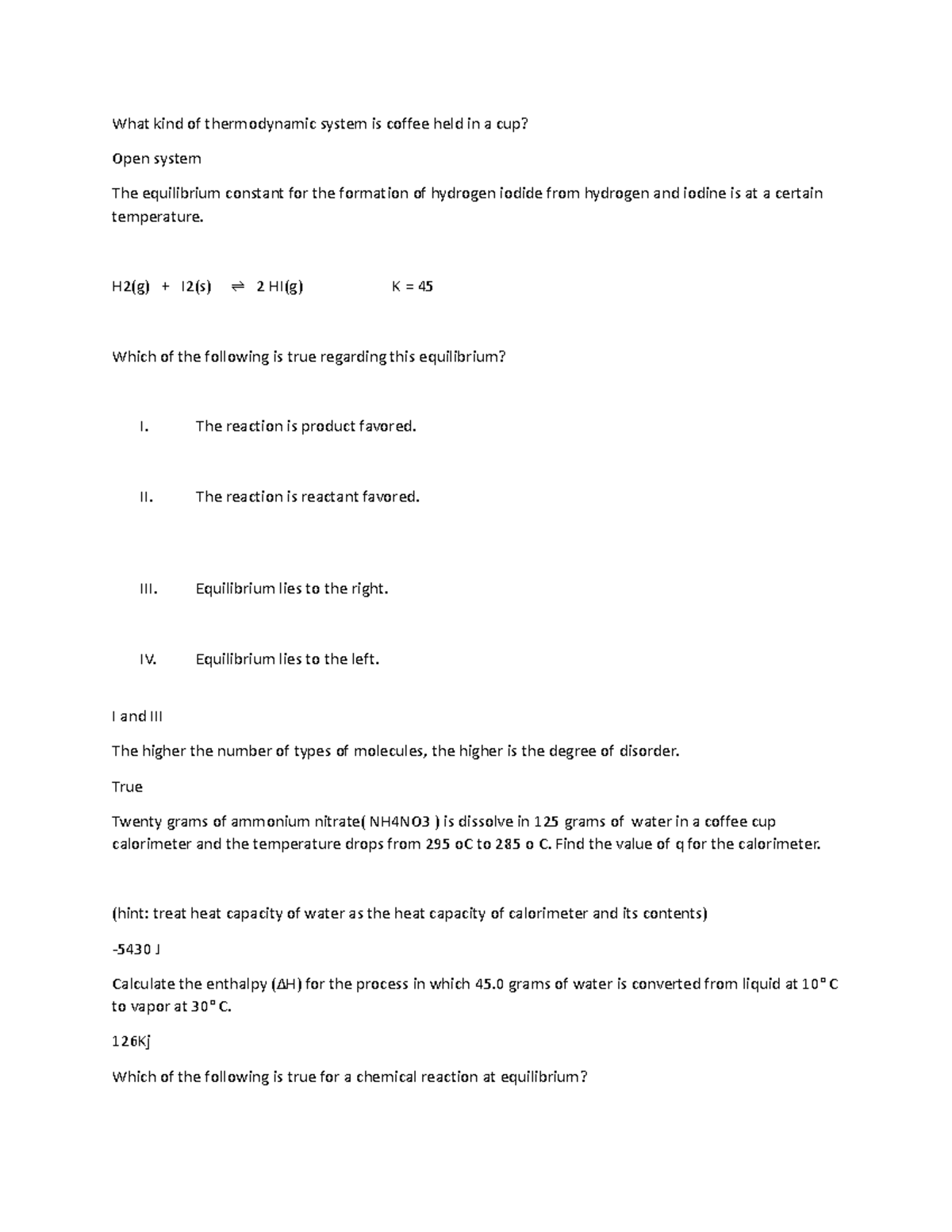 CHEM EXAM Second Quarter - What kind of thermodynamic system is coffee ...