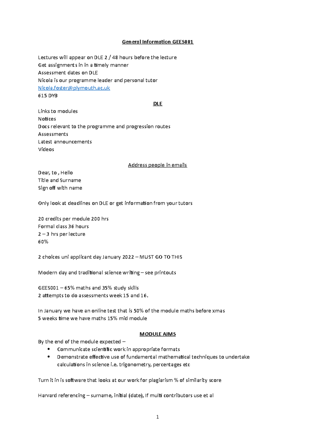 General Information GEES001 - General Information GEES Lectures will ...