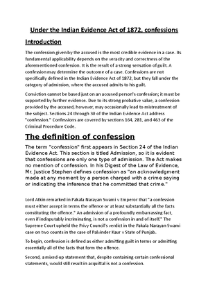 Confession Under Indian Evidence ACT - Introduction to the CONFESSION ...