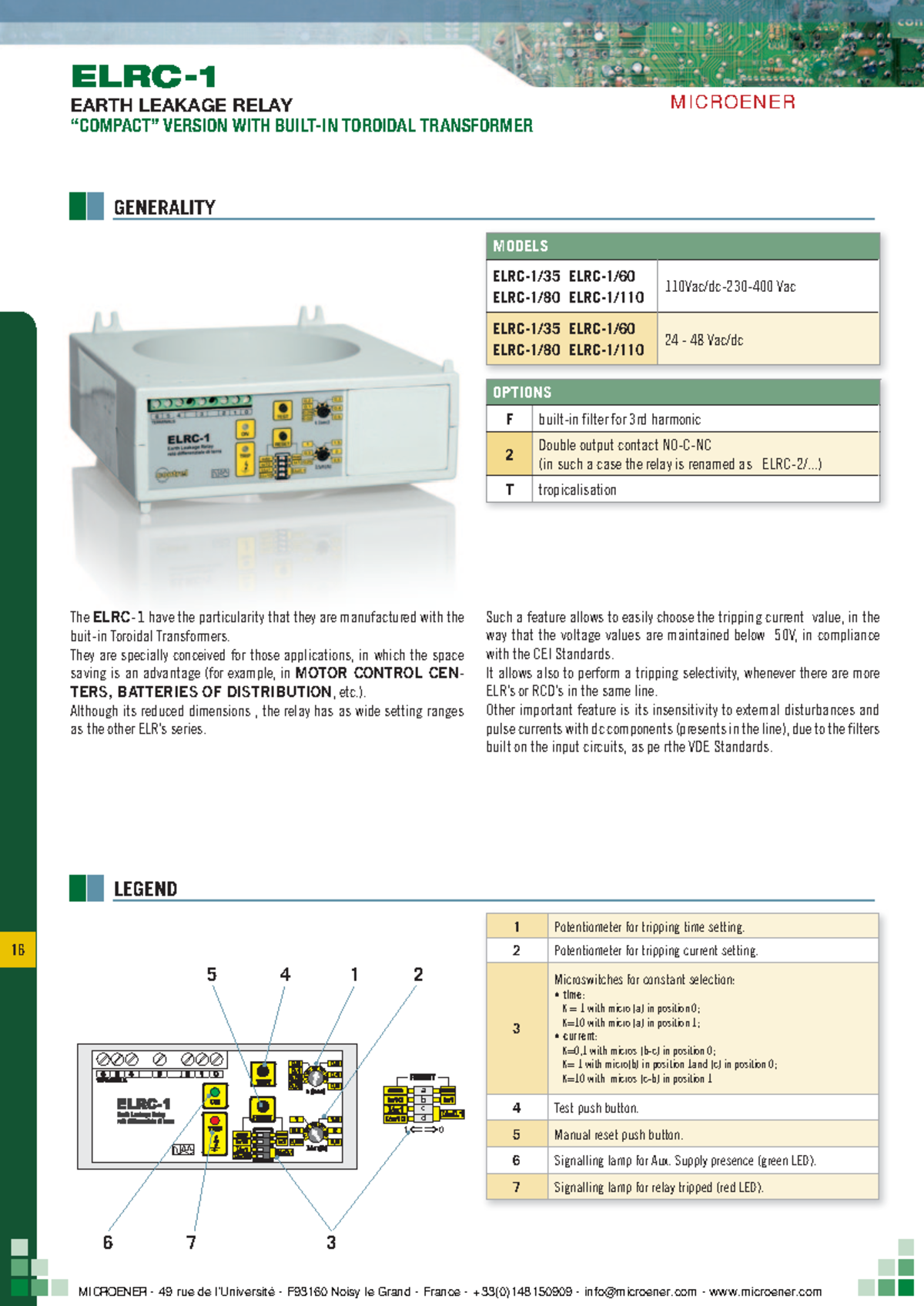 98-ELRC-1 - RELÉ DE PROTECCION - 16 1 0 a bc d The ELRC-1 have the ...
