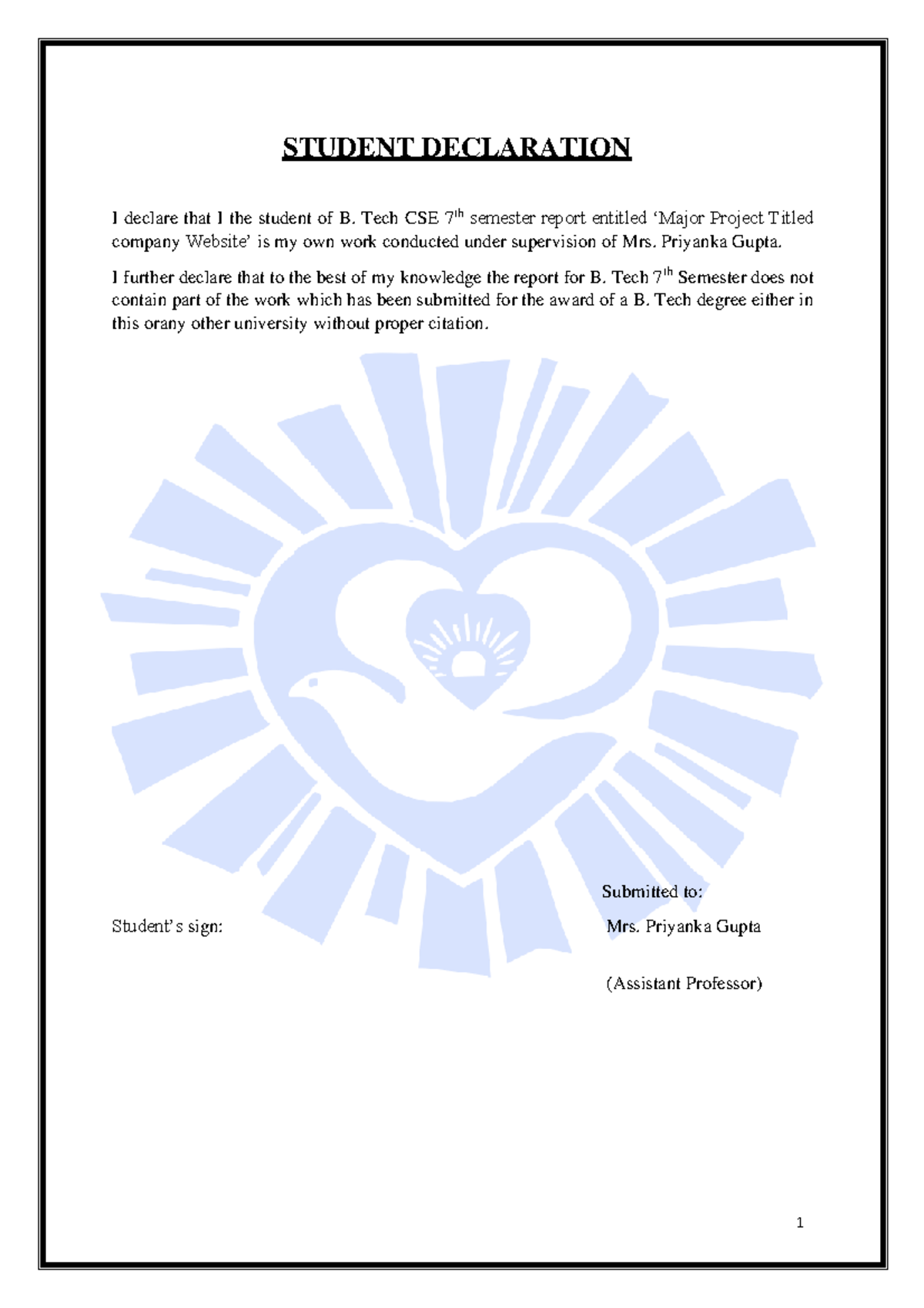 Major Project Report 90 - STUDENT DECLARATION I declare that I the ...