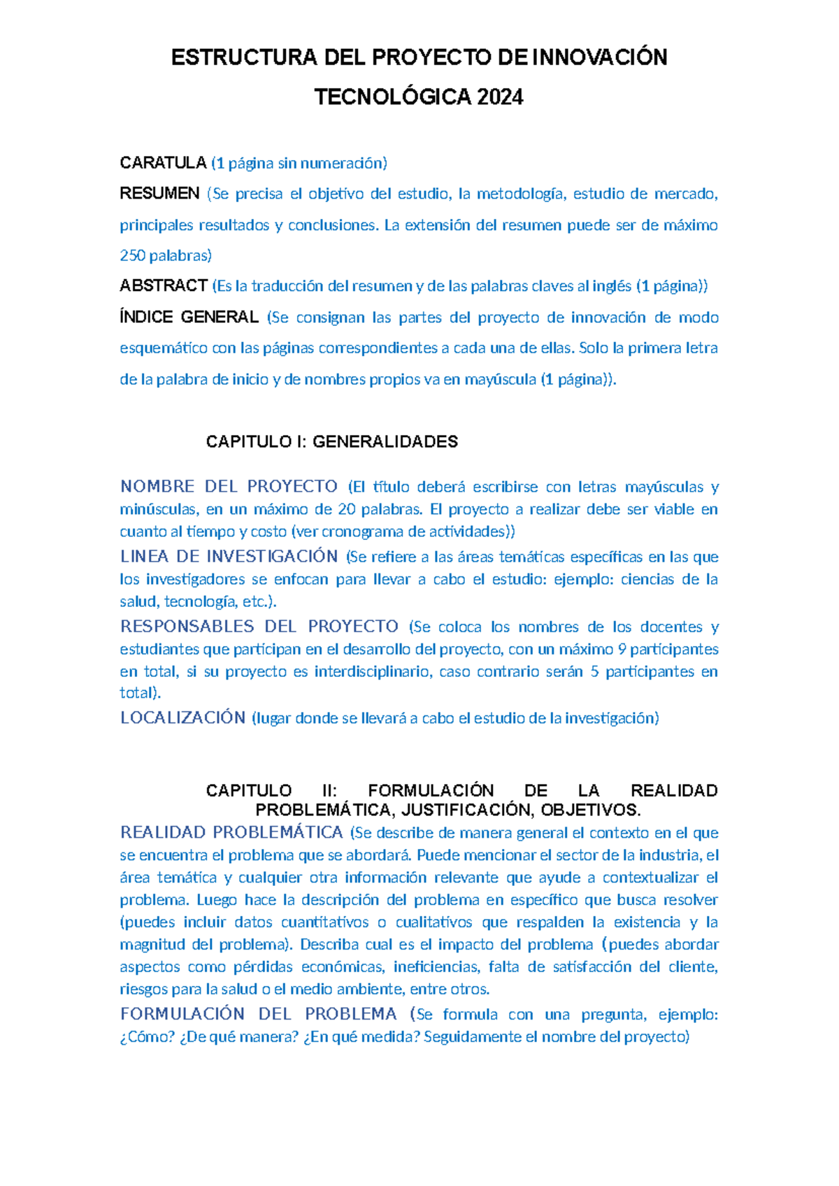 Estructura DEL Proyecto DE Innovación Tecnológica 2024 - ESTRUCTURA DEL ...