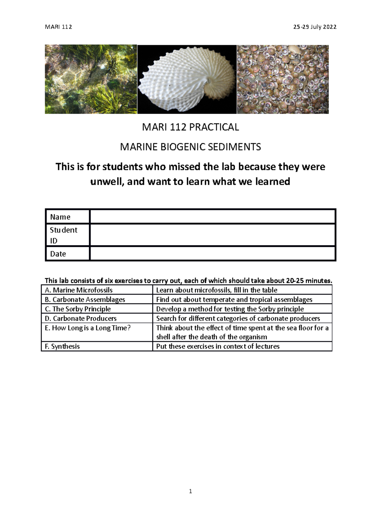 2. Marine biogenic sediments Online 2022 - MARI 112 PRACTICAL MARINE ...