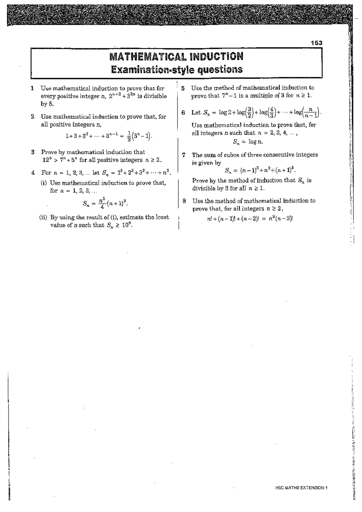 Induction Practice Questions - 153 MATHEMATICAL INDUCTION questions 1 Use mathematical induction ...