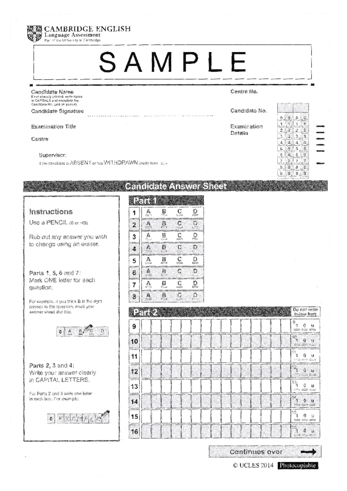 B2 Answer Sheet - Q300 - Answer Sheet Page 1 Part One Answer You must ...