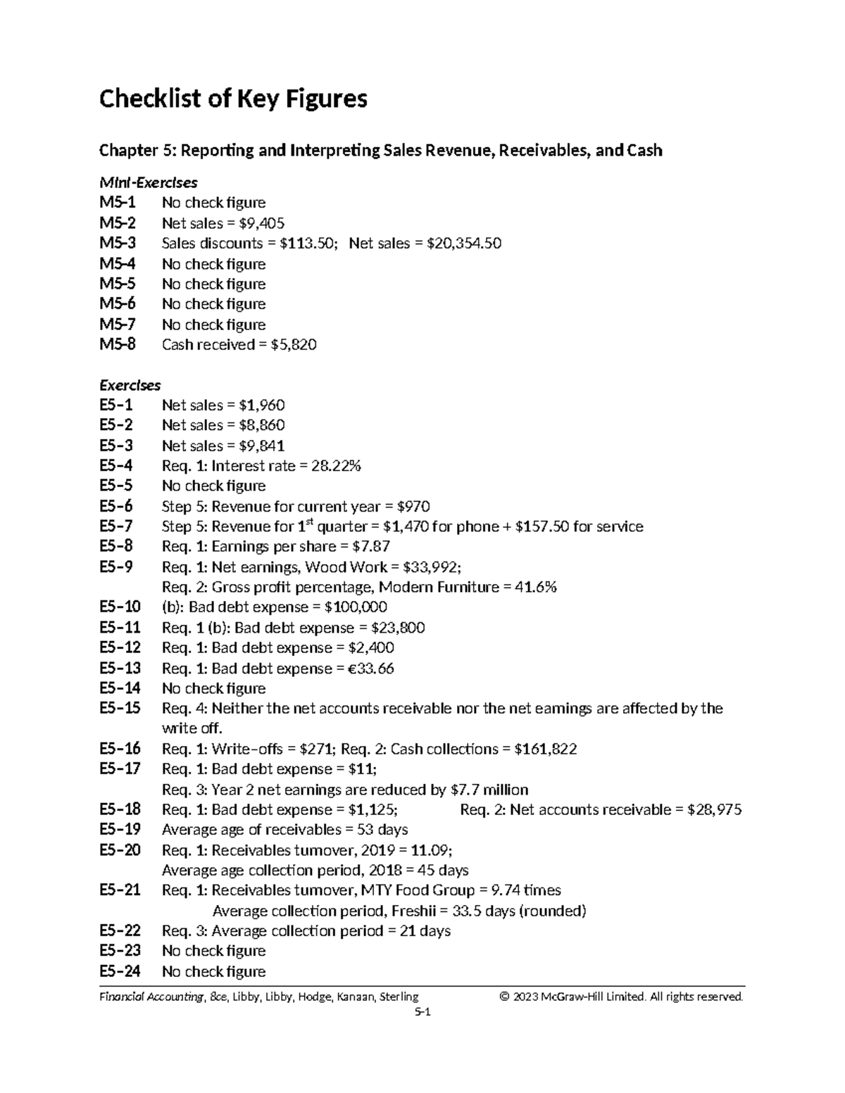 Libby 8ce Check Figures Ch05 - Checklist of Key Figures Chapter 5 ...