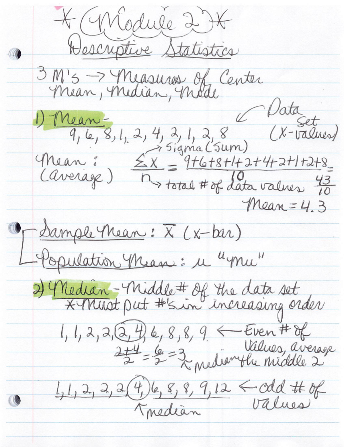 Module 2 - (Module 2)K Descriptive Statistics 3 mean, median, mode measures of Center Data 1 ...