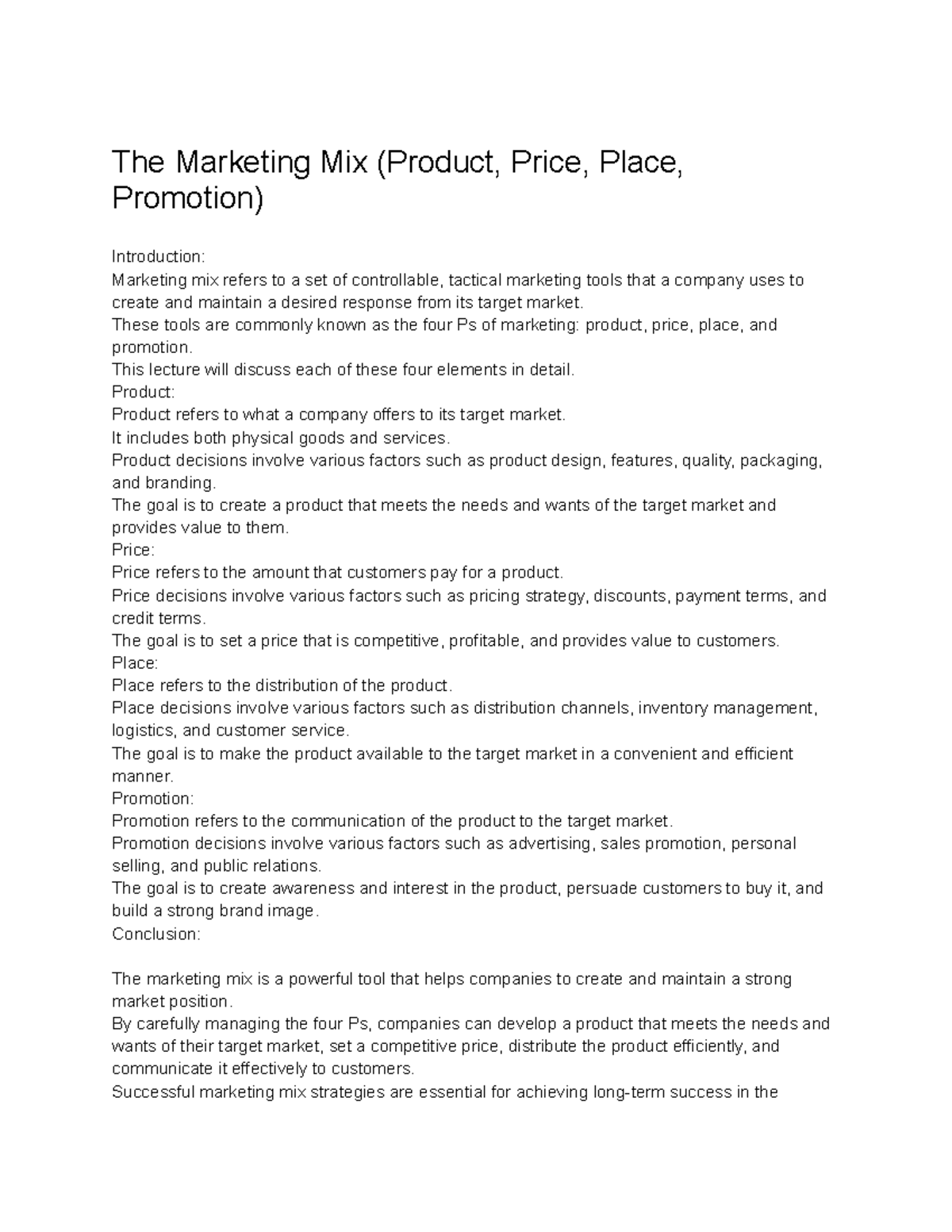 Introduction to Business (BMT-1010) Lecture 163 - The Marketing Mix ...