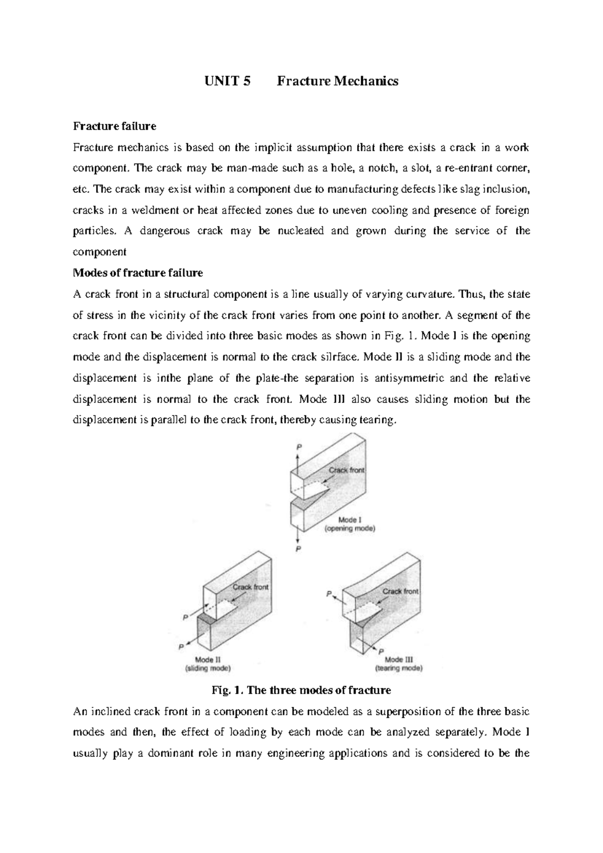 Fracture Mechanics notes - UNIT 5 Fracture Mechanics Fracture failure ...