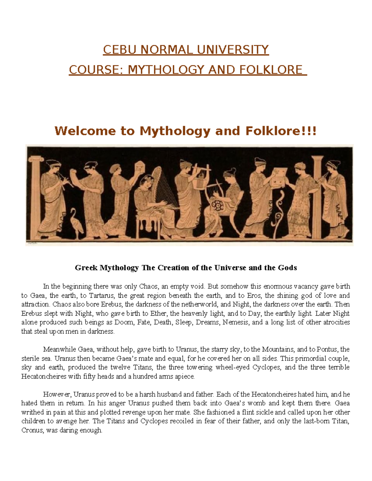 Greek Mythology The Creation of the Universe and the Gods - CEBU NORMAL ...