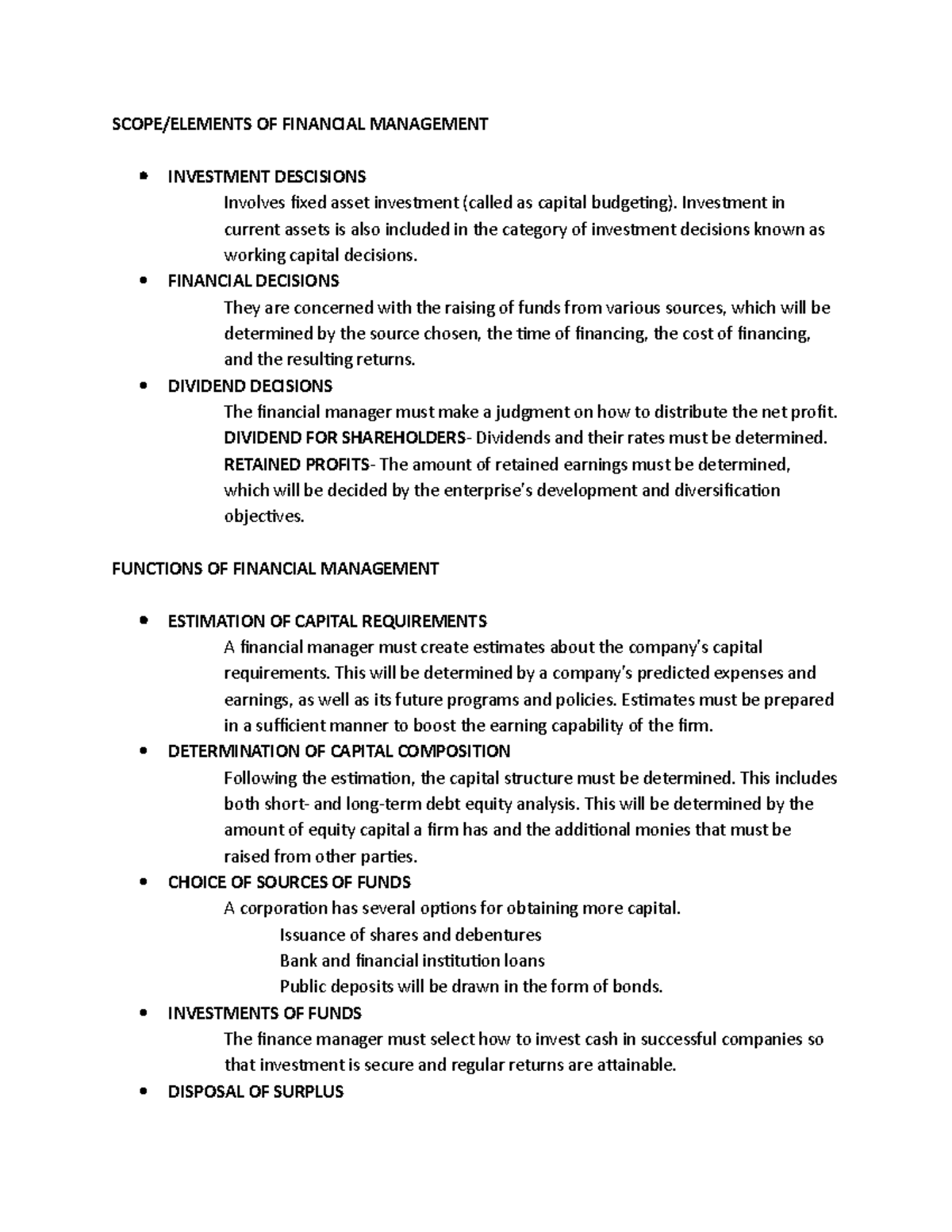 Financial Management - SCOPE/ELEMENTS OF FINANCIAL MANAGEMENT ...