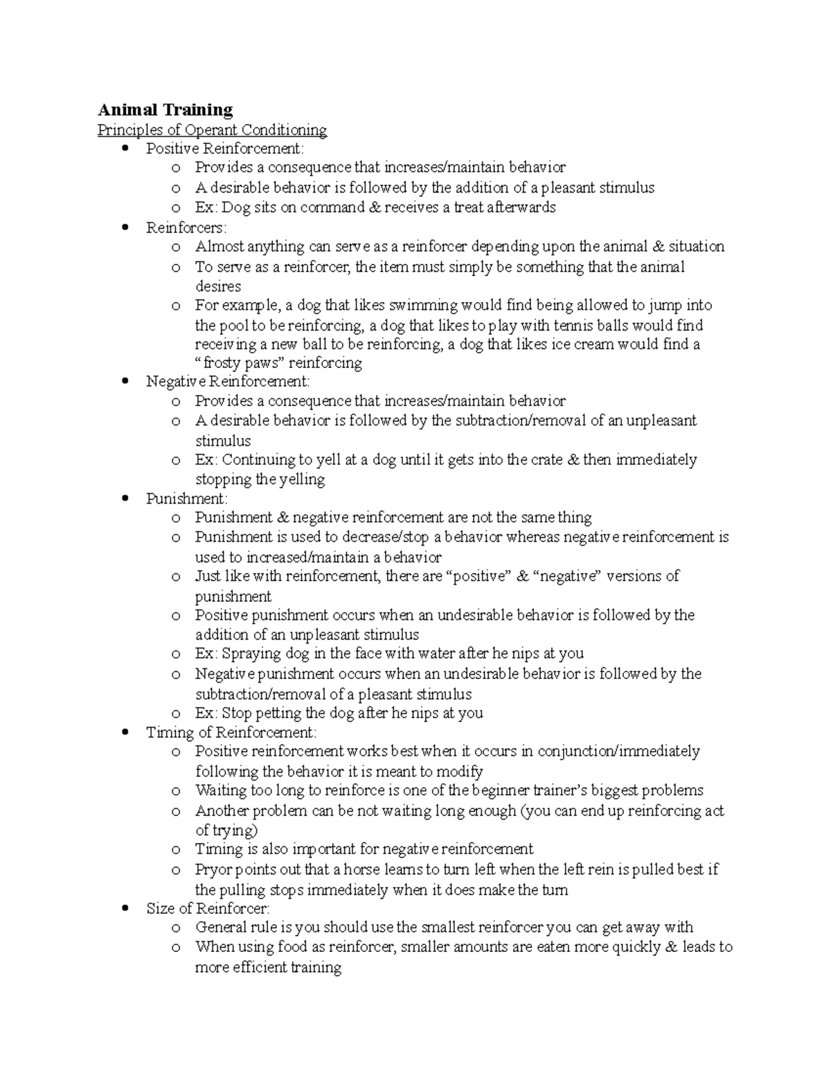 CH 5 PSY 3630 - Professor Chin - Animal Training Principles of Operant ...