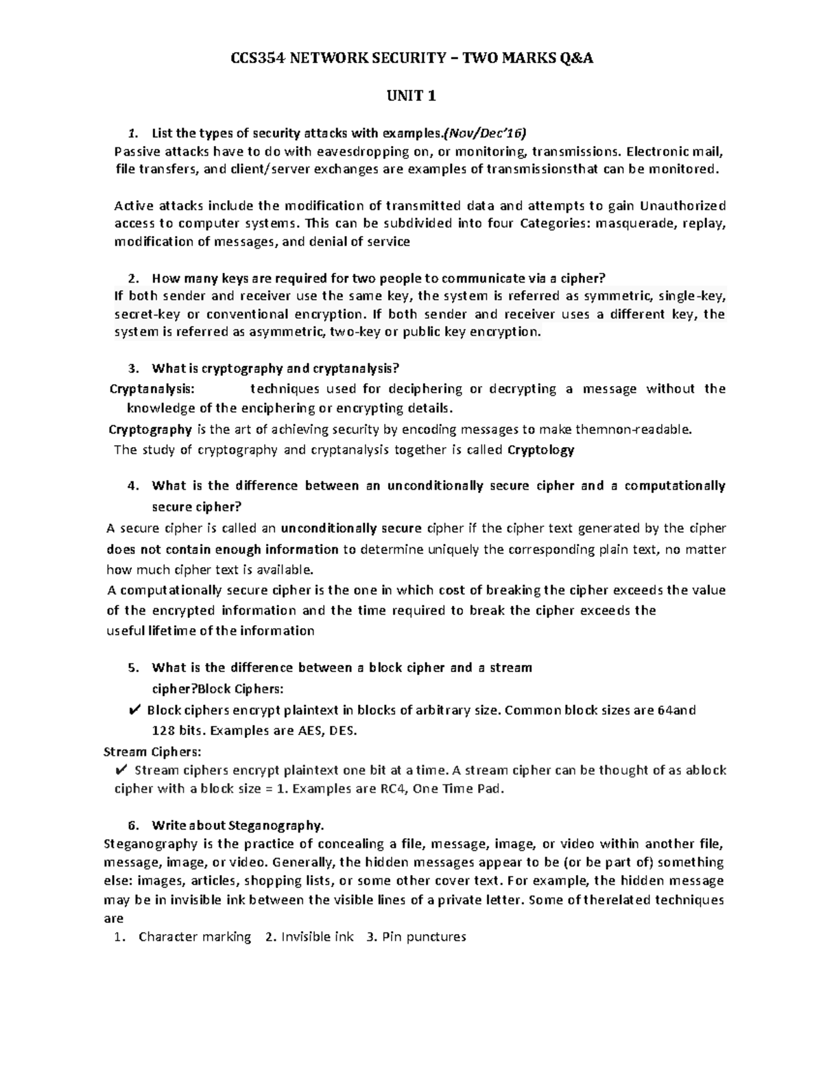 2m 1 ns - ...................... - CCS354 NETWORK SECURITY – TWO MARKS Q&A UNIT 1 List the types ...