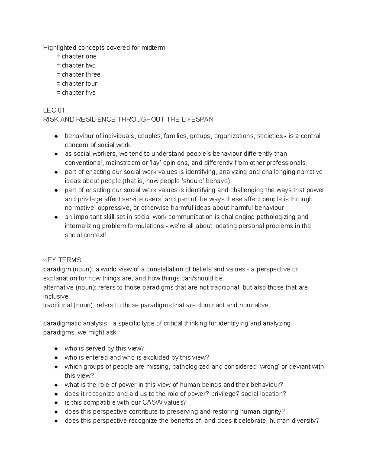 SWRK 2004 H - Lecture notes 1-8 - Highlighted concepts covered for ...