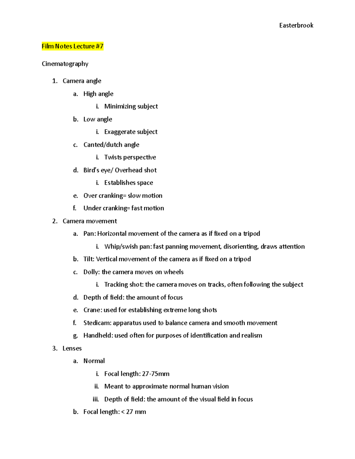Film Notes Lecture #7 - Easterbrook Film Notes Lecture #7 ...