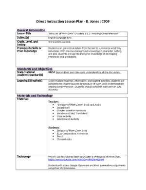 C909 Task 1 - Passed - Amber Jeffries C909 Task 1 April 19, 2024 Direct Instruction Lesson Plan ...