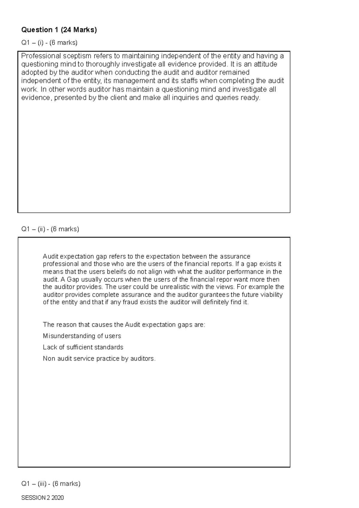 2005 35 S2 2020 Final Exam Answer Sheet - Question 1 (24 Marks) Q1 – (i ...