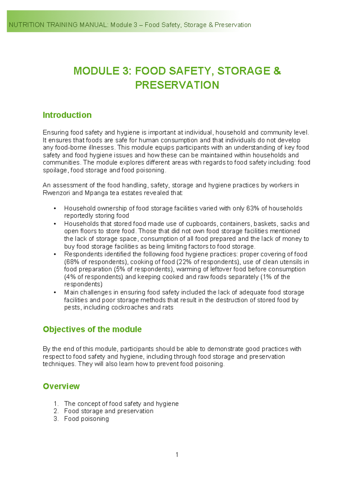 Food Safety Module 3 1 - MODULE 3: FOOD SAFETY, STORAGE & PRESERVATION ...