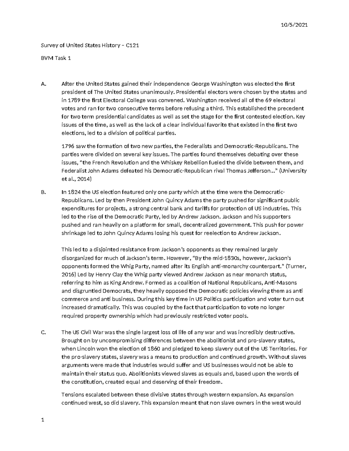 C121 Task2 - Completed and passed task 2. - 10/5/ Survey of United ...
