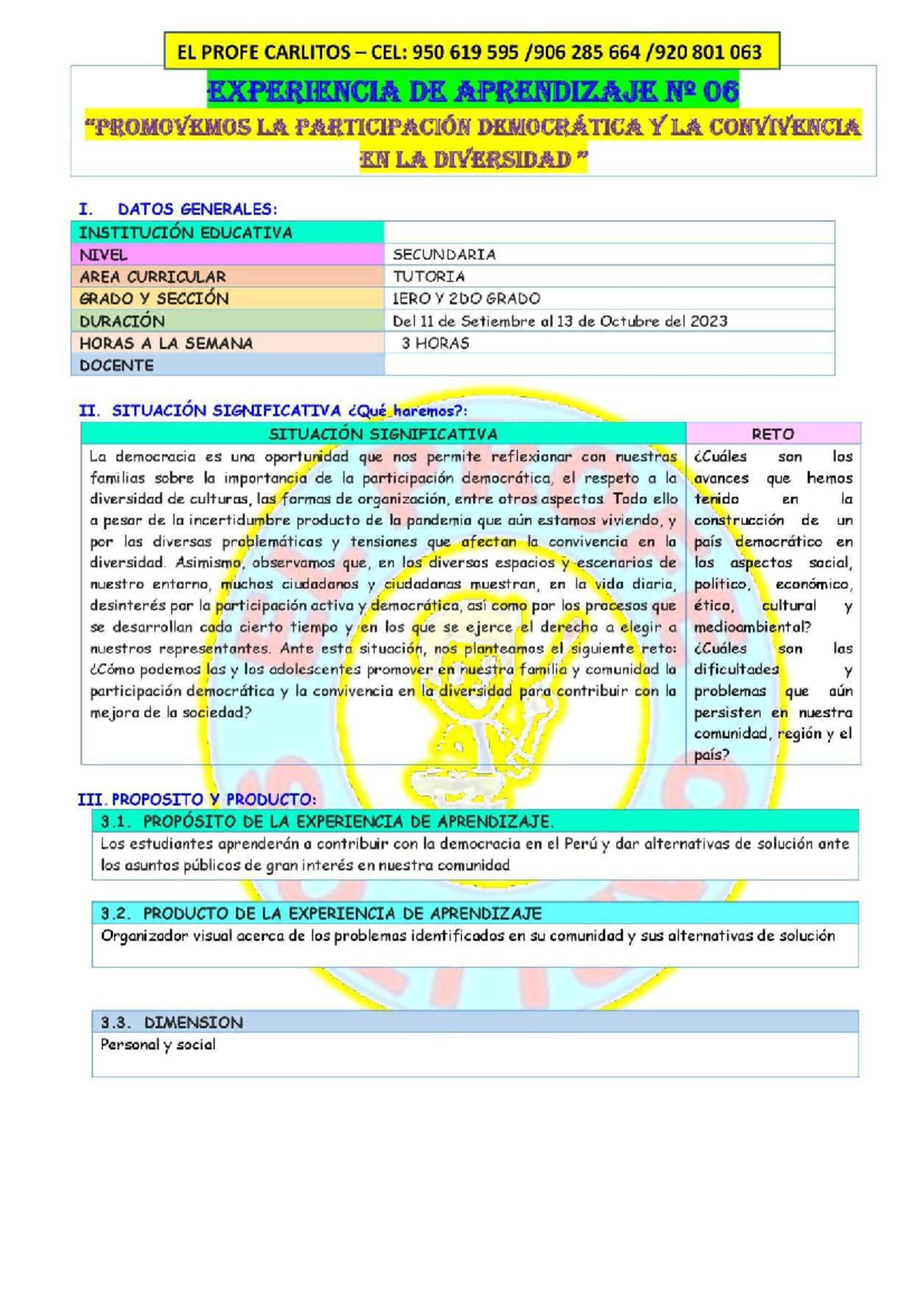 Experiencia DE Aprendizaje N° 06 - Ciclo VI - 1ERO Y 2DO - Tutoria 00001 - Lenguaje Y ...