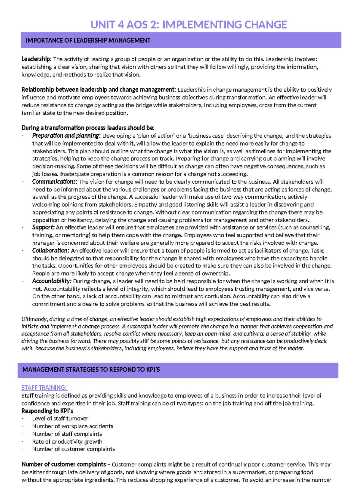 UNIT 4 AOS 2 Notes - Summary of unit 4 aos 2 of business management ...