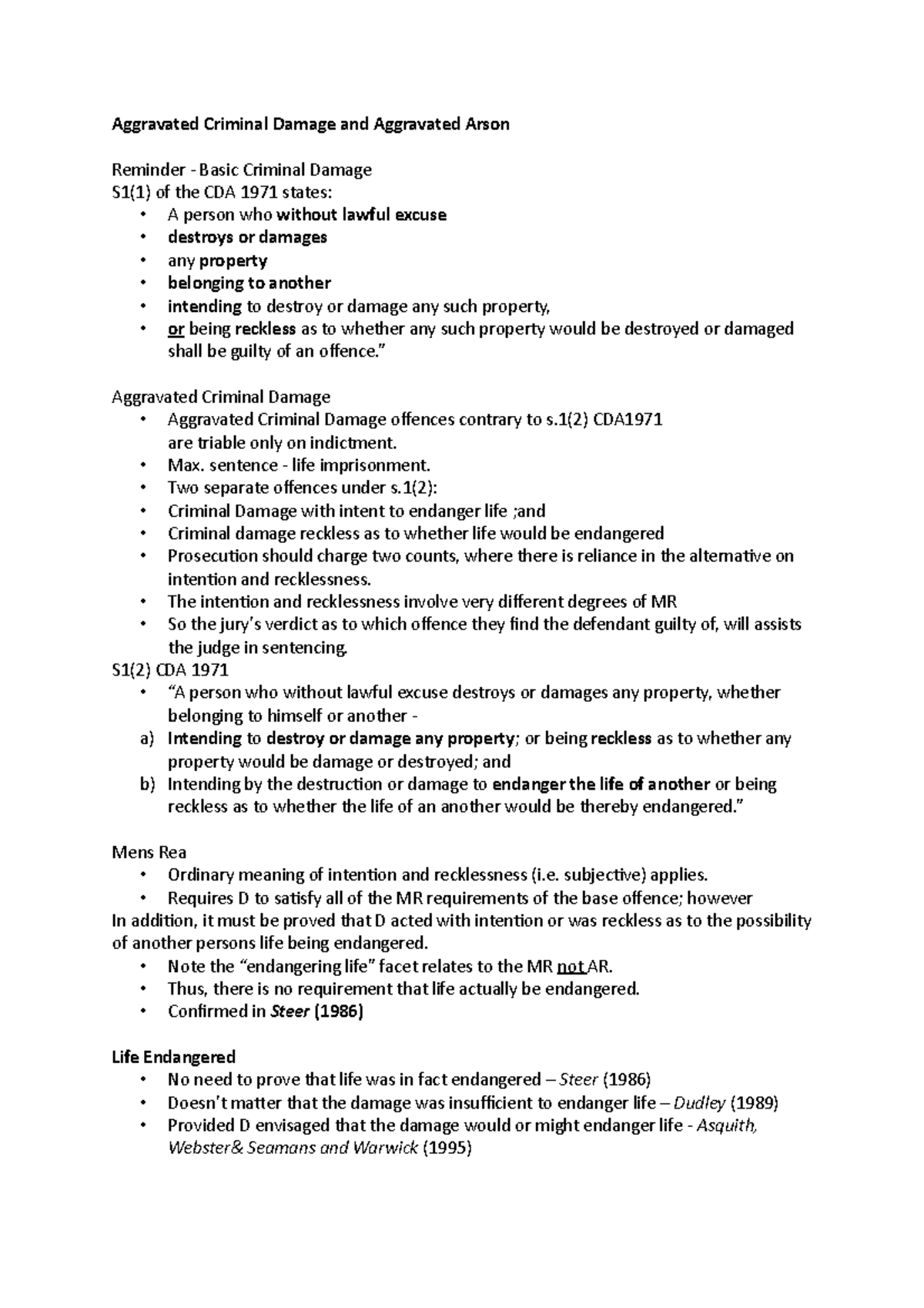 Aggravated Criminal Damage and Aggravated Arson - ” Aggravated Criminal ...