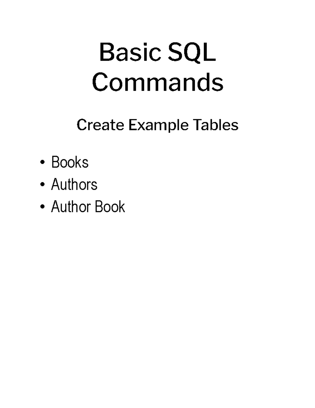 Basic Sql Commands 2 Basic Sql Commands Create Example Tables Books 9493