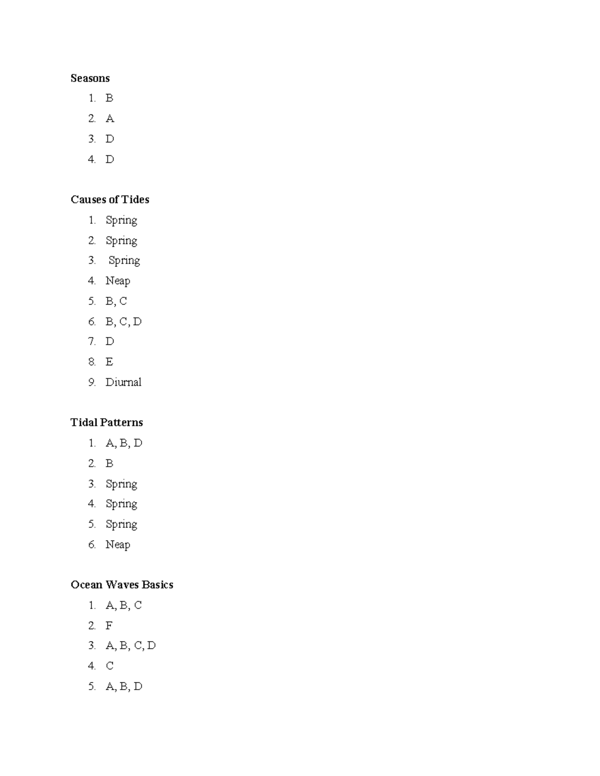 Annotated-Exercise%205 - Seasons 1. B 2. A 3. D 4. D Causes of Tides 1. Spring 2. Spring 3 ...