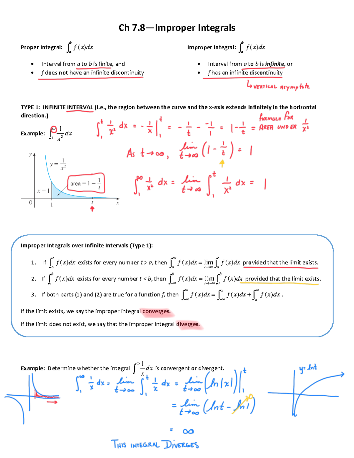 Ch 78-Improper Integrals (Filled in) - Ch 7—Improper Integrals Proper ...
