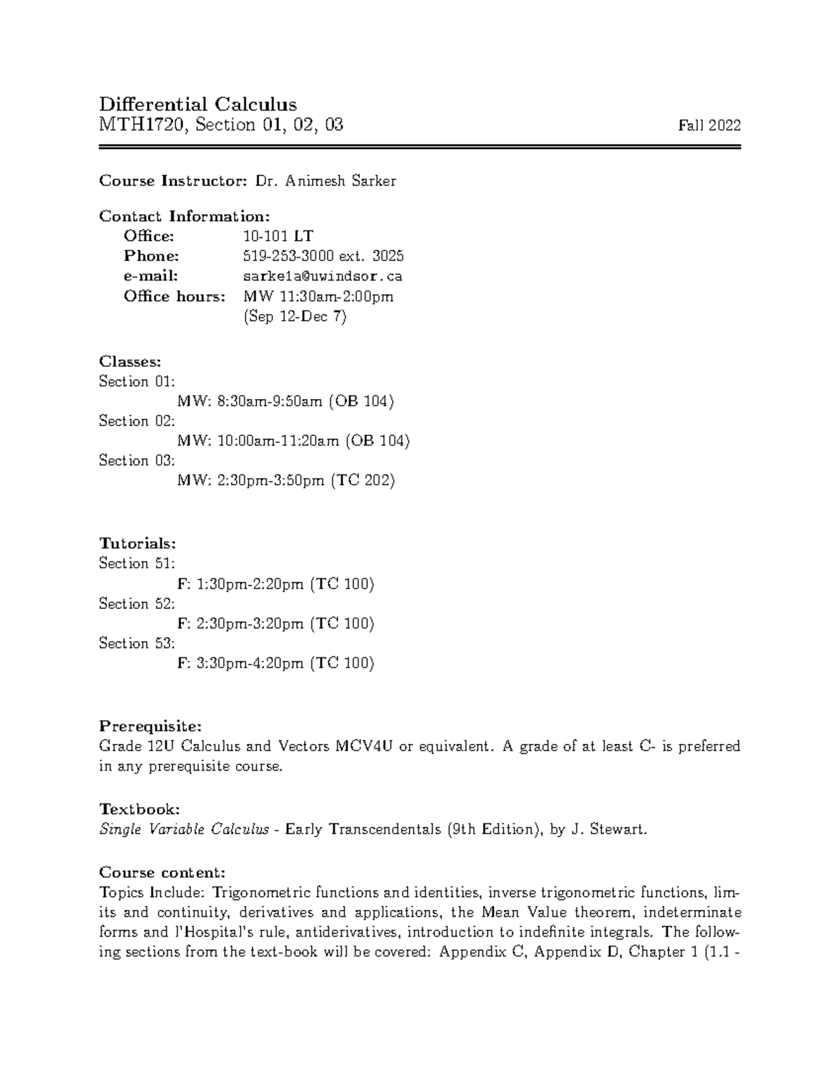 Course Outline - eeeeeeeeeeeeeeee - Differential Calculus MTH1720 ...