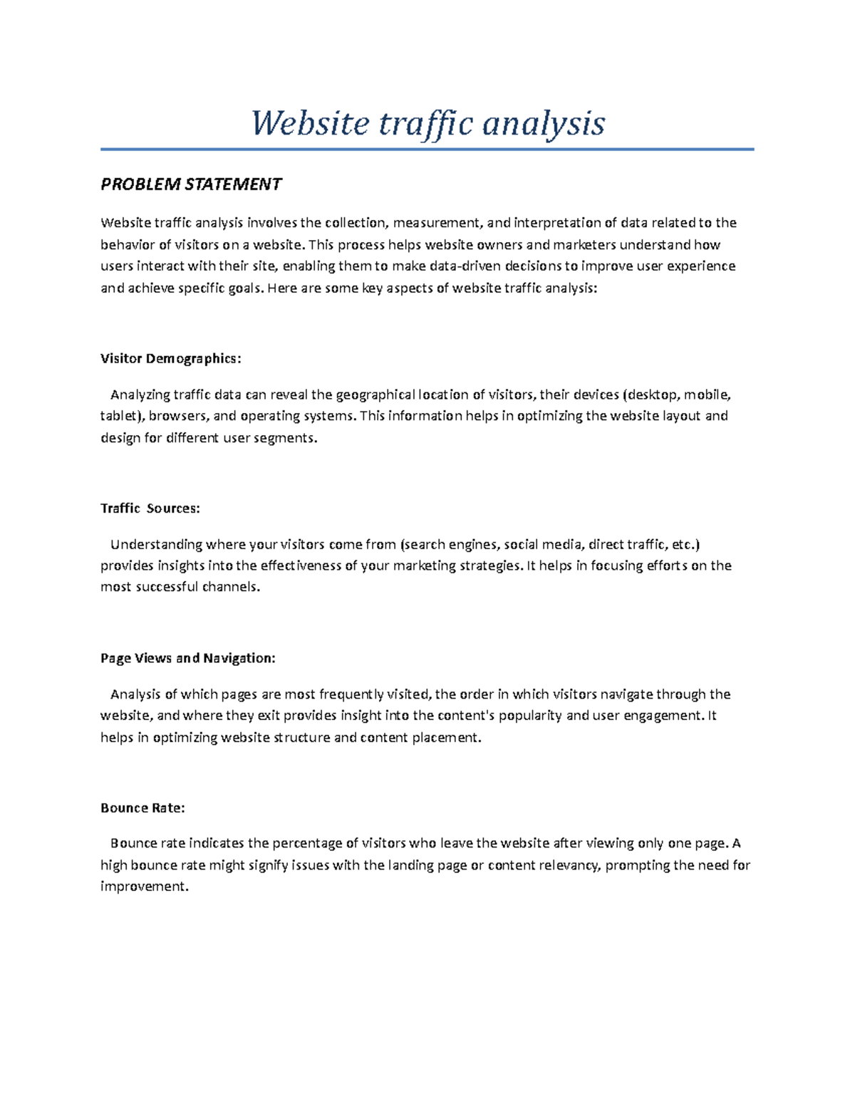 Website traffic analysis - Website traffic analysis PROBLEM STATEMENT ...