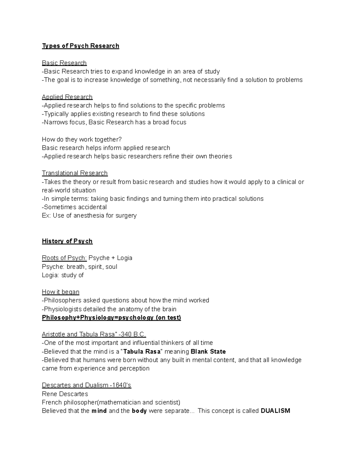 Psych Notes #2 - Seth Hall. - Types of Psych Research Basic Research ...