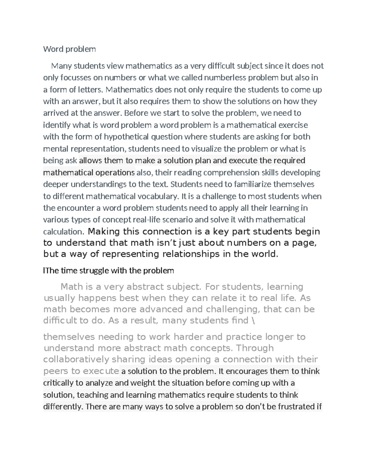 3 main elem. - elements of problem solving - Word problem Many students ...