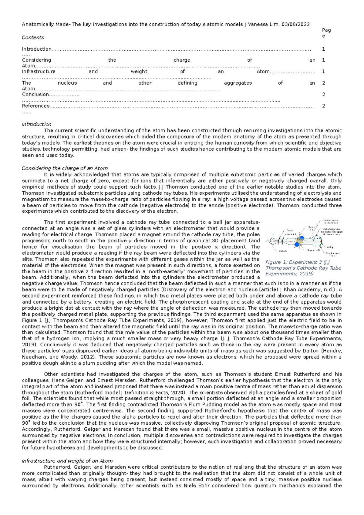 Chemistry Summer Work Report on Atomic Structure - Anatomically Made ...
