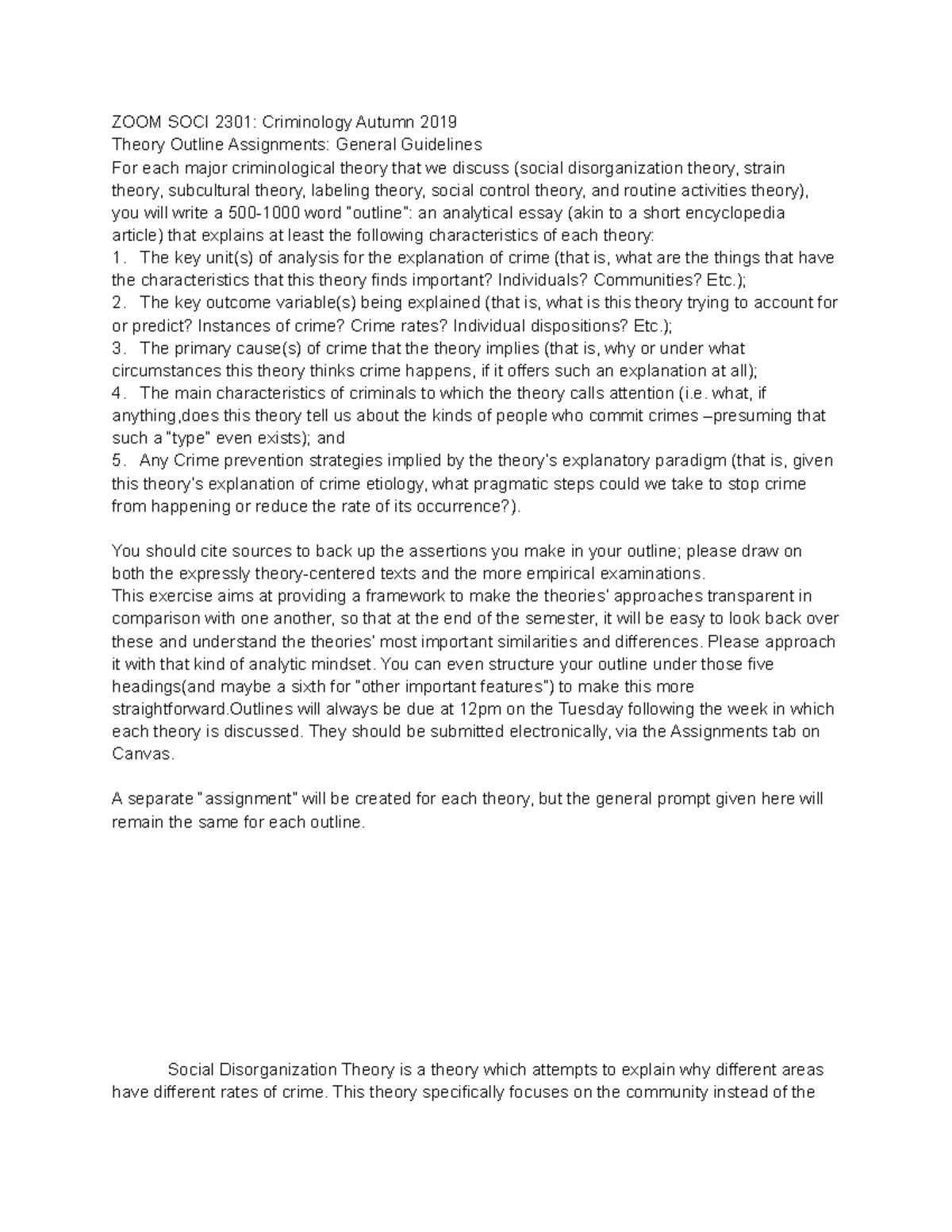 Social Disorganization Theory Outline - ZOOM SOCI 2301: Criminology ...