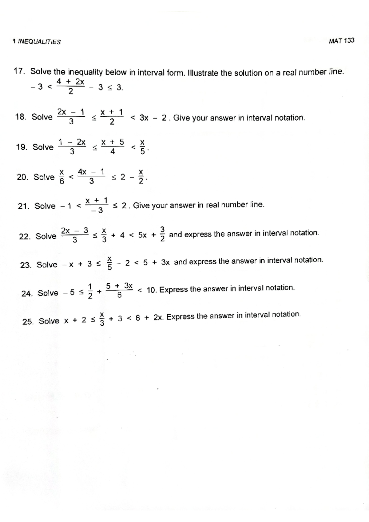 Linear inequalities (1) - Pre Calculus - Studocu