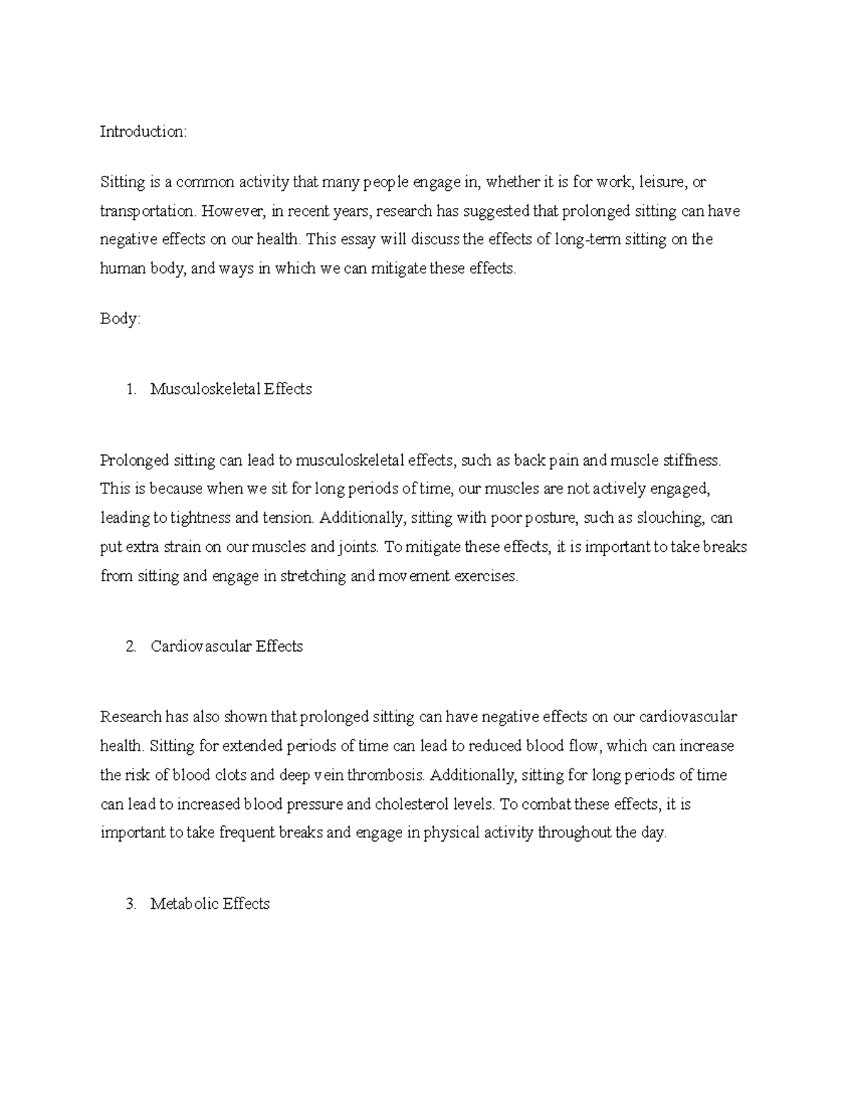 Title The Effects of Long-Term Sitting on the Human Body - Introduction ...