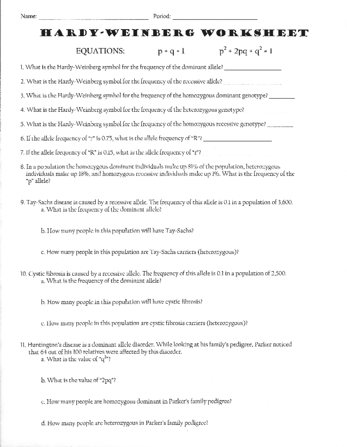 Hardy-Weinberg WS - General Psychology worksheet - Name: Period ...